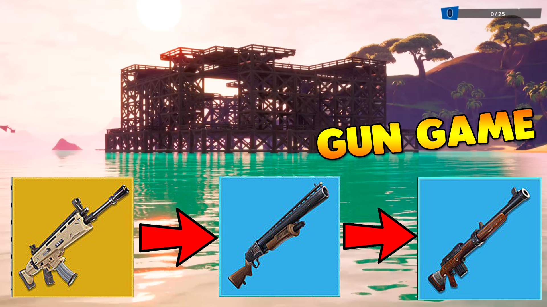 Gun Game Tropical fortress [ trbz_youtube ] – Fortnite Creative Map Code