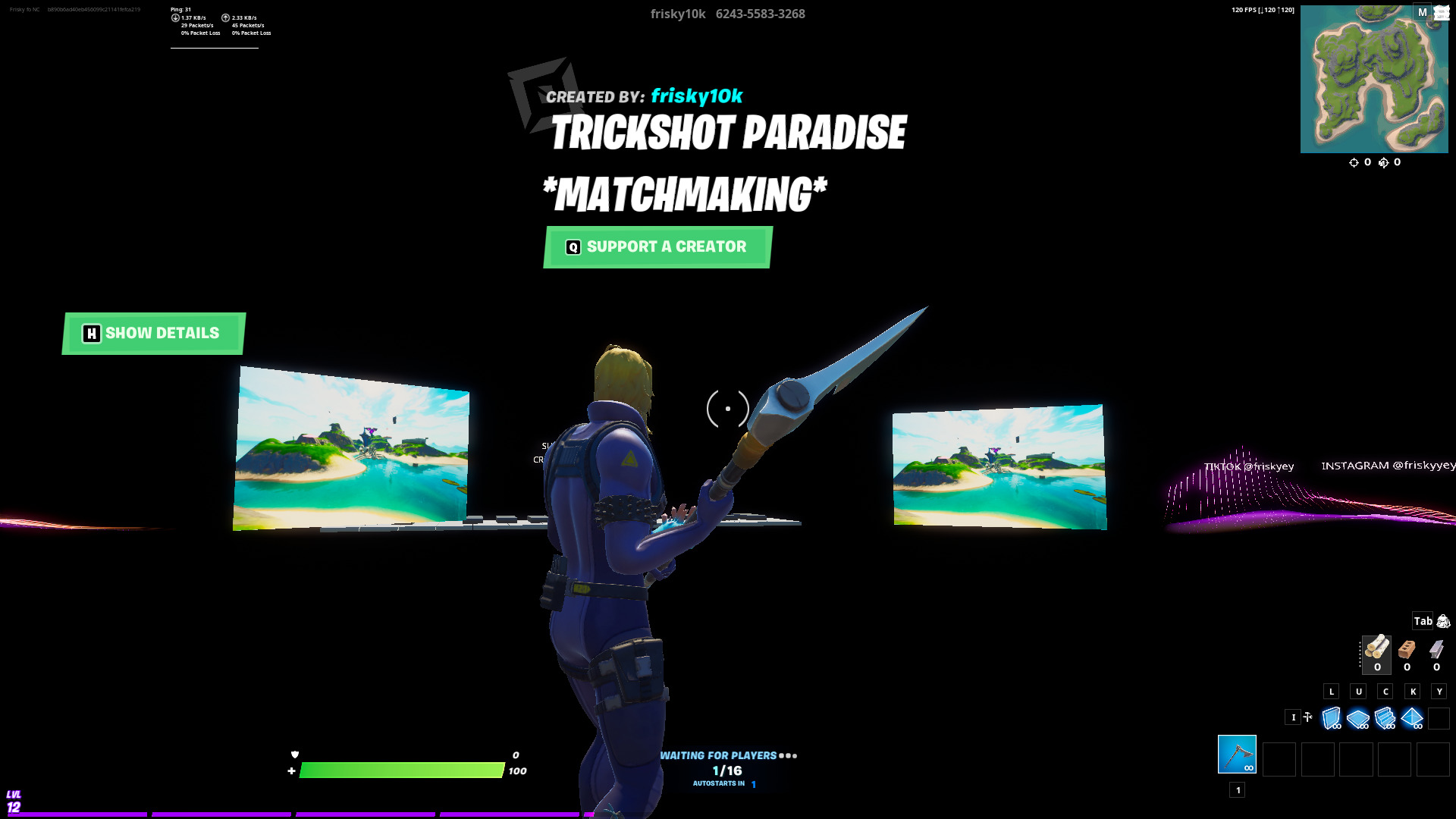 Trickshot Paradise *MATCHMAKING* [ frisky10k ] – Fortnite Creative Map Code