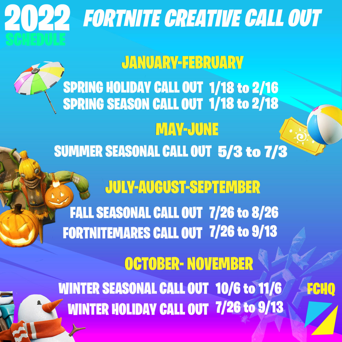 2022 Fortnite Seasonal Call Out Schedule is Here! – Fortnite Creative HQ