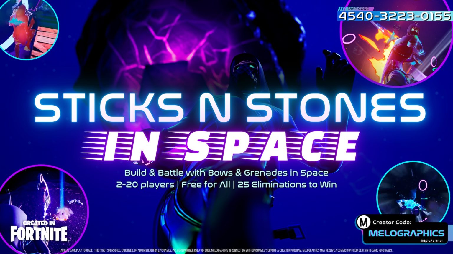 🏹 Sticks N Stones in Space [ melographics ] – Fortnite Creative Map Code