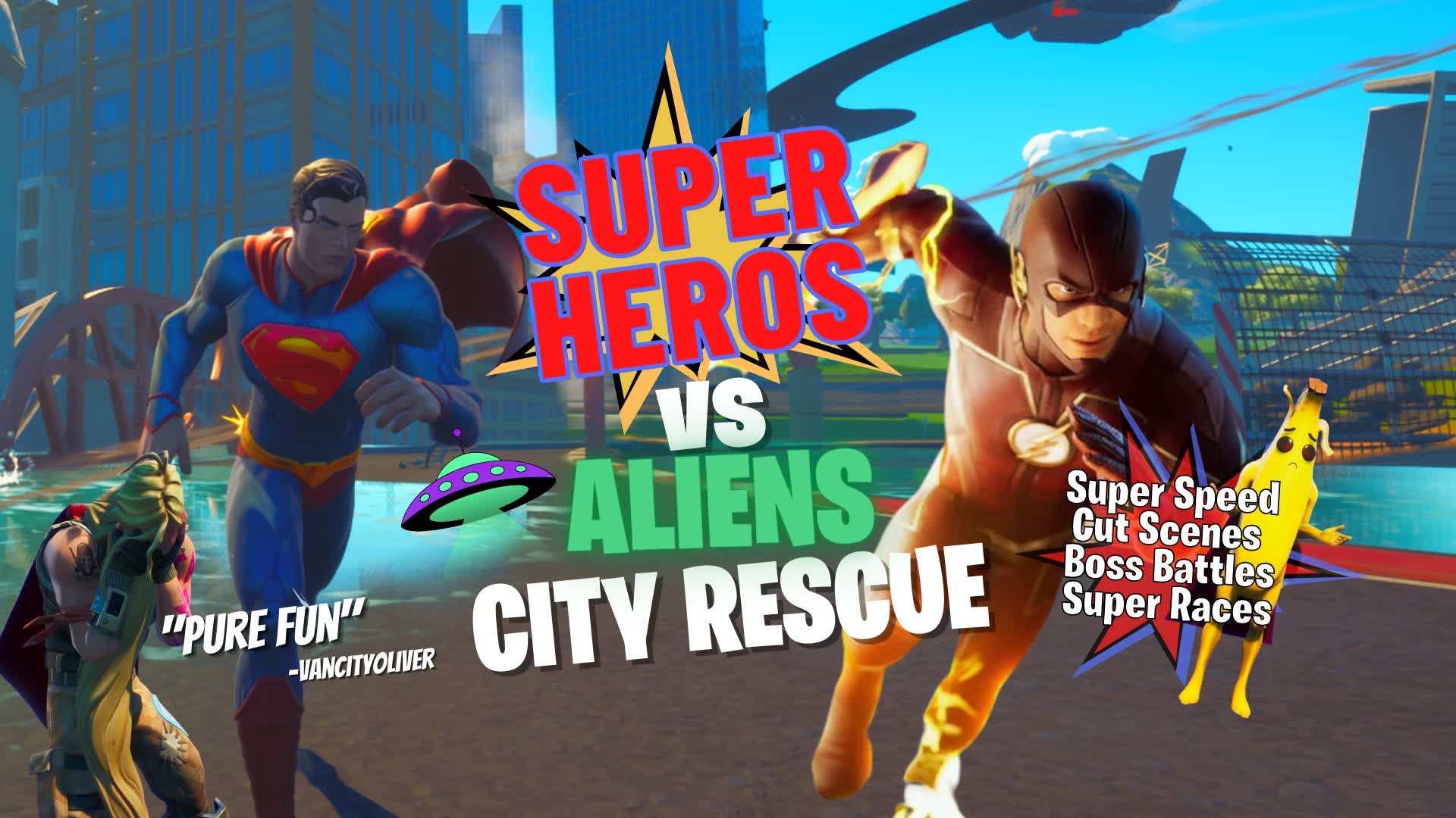 🦸SUPERHERO VS ALIENS 👽 SPRINT DEFENSE [ vco ] – Fortnite Creative Map Code