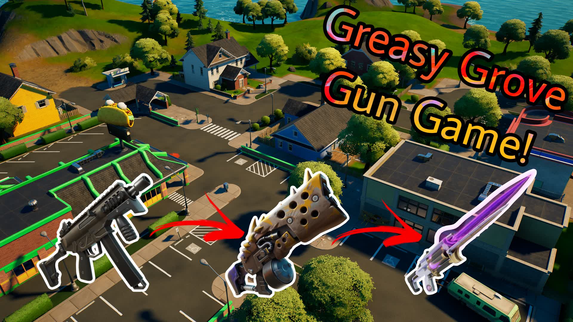 🤯 Mythic Greasy Grove Gun Game 🔫 [ agentshadow ] – Fortnite Creative Map Code