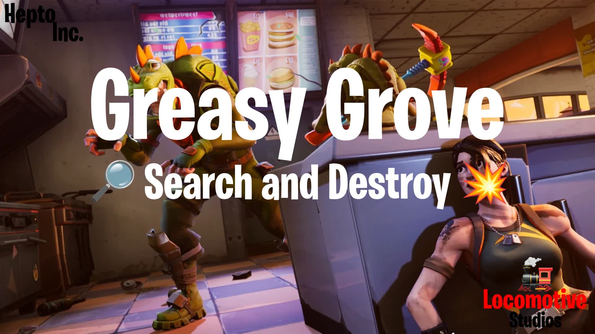 🔍 Greasy Grove Search and Destroy 💥 [ Hepto ] – Fortnite Creative Map Code