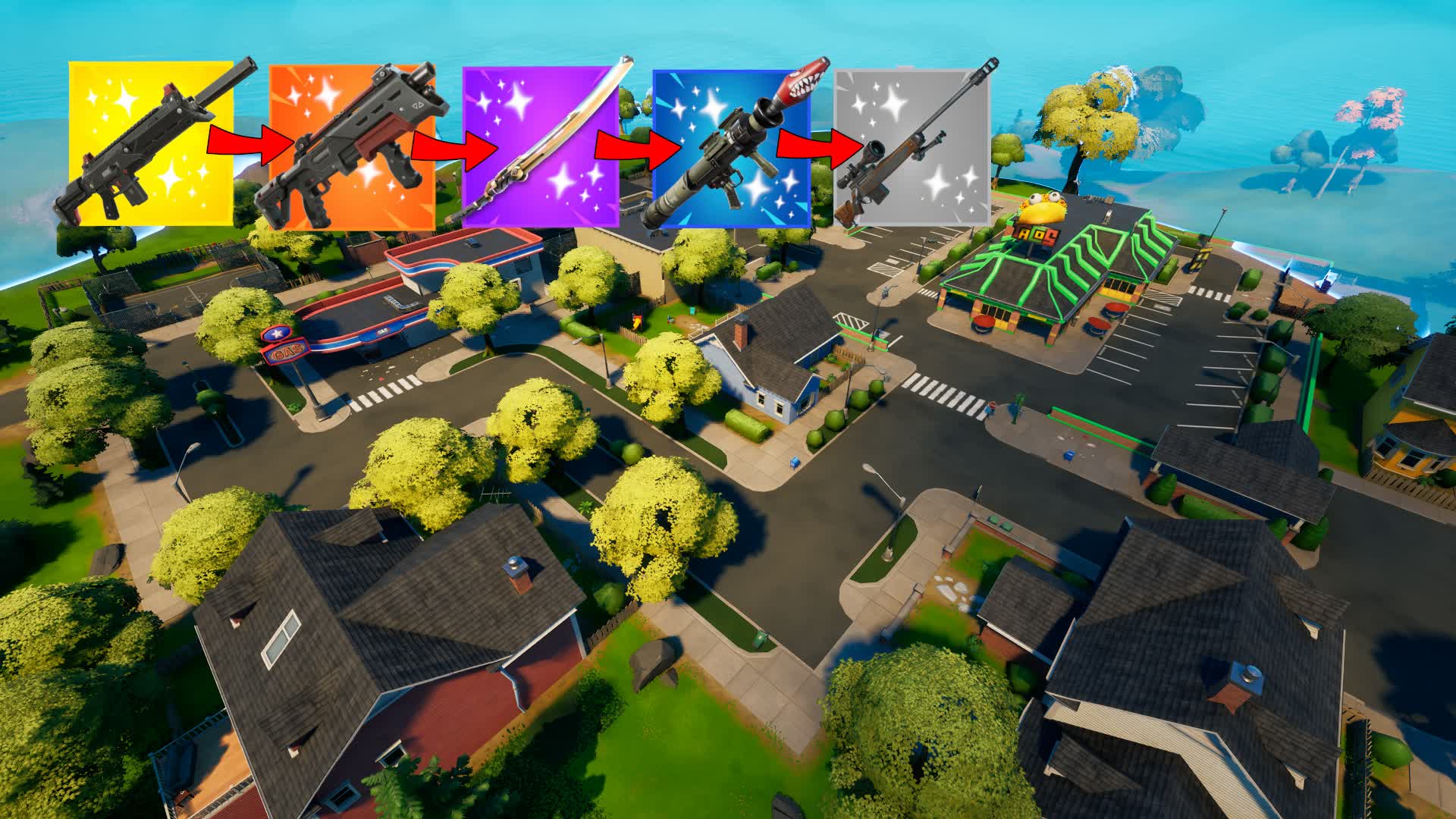 Greasy Grove - Gun Game [ fxxd1 ] – Fortnite Creative Map Code