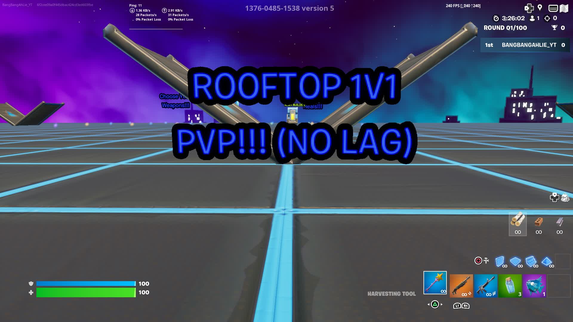 ROOFTOP 1V1 PVP (NO DELAY) [ bangbang ] – Fortnite Creative Map Code