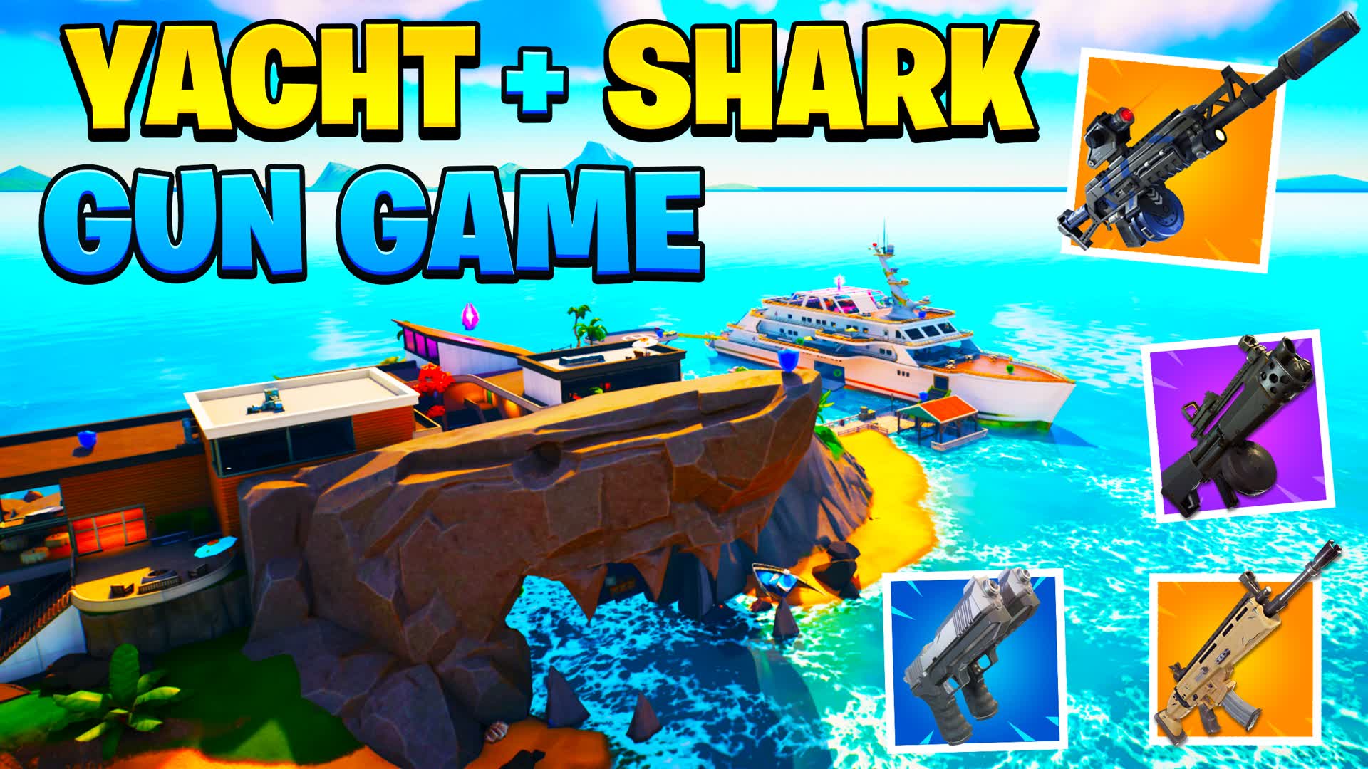 🛥️Yacht + Shark 🦈 Gun Game [ geord1e ] – Fortnite Creative Map Code