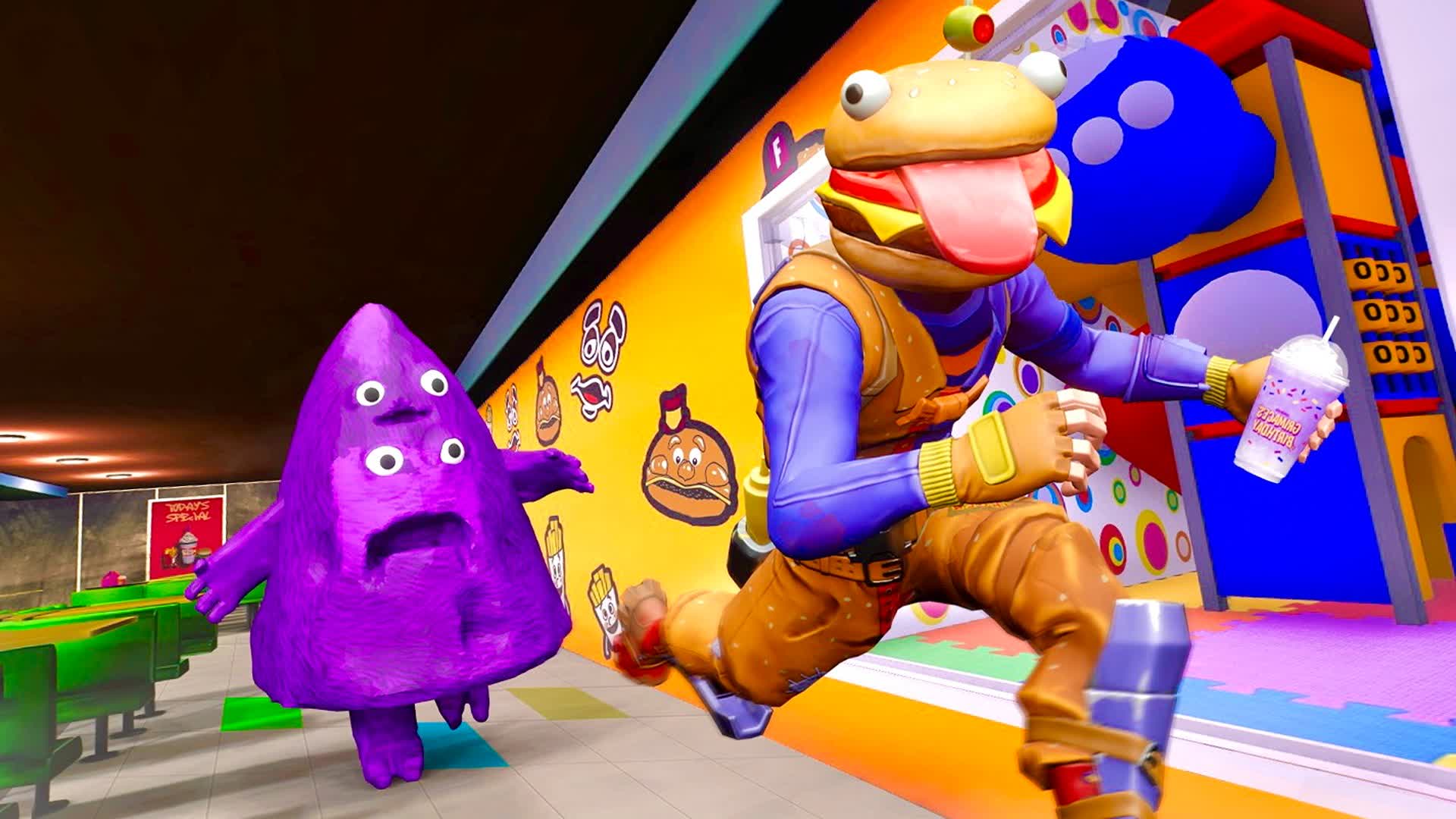 😳 GRIMACE GUN GAME (JUMPSCARES) 🍔 [ mudtonk ] – Fortnite Creative Map Code