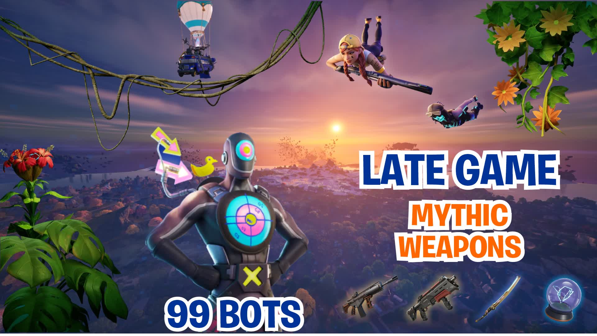 99 BOTS 🤖 LATE GAME 🌩MYTHIC WEAPONS 🌟 [ dpr ] – Fortnite Creative Map Code