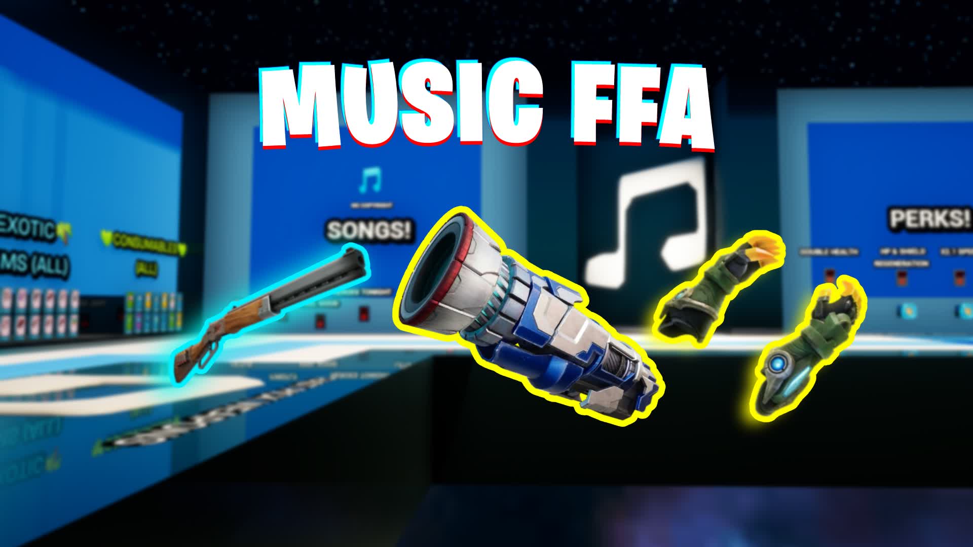 🎶MUSIC FFA - Songs & All Weapons [ arillas ] – Fortnite Creative Map Code