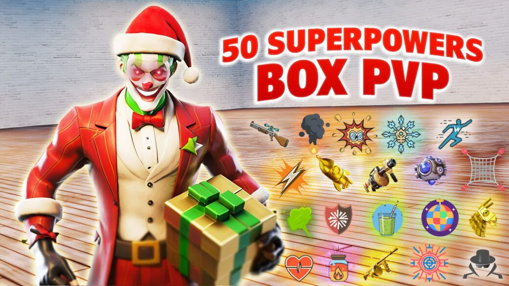 🦸‍♂️ 50 SUPERPOWERS BOX PVP [ smdd ] – Fortnite Creative Map Code