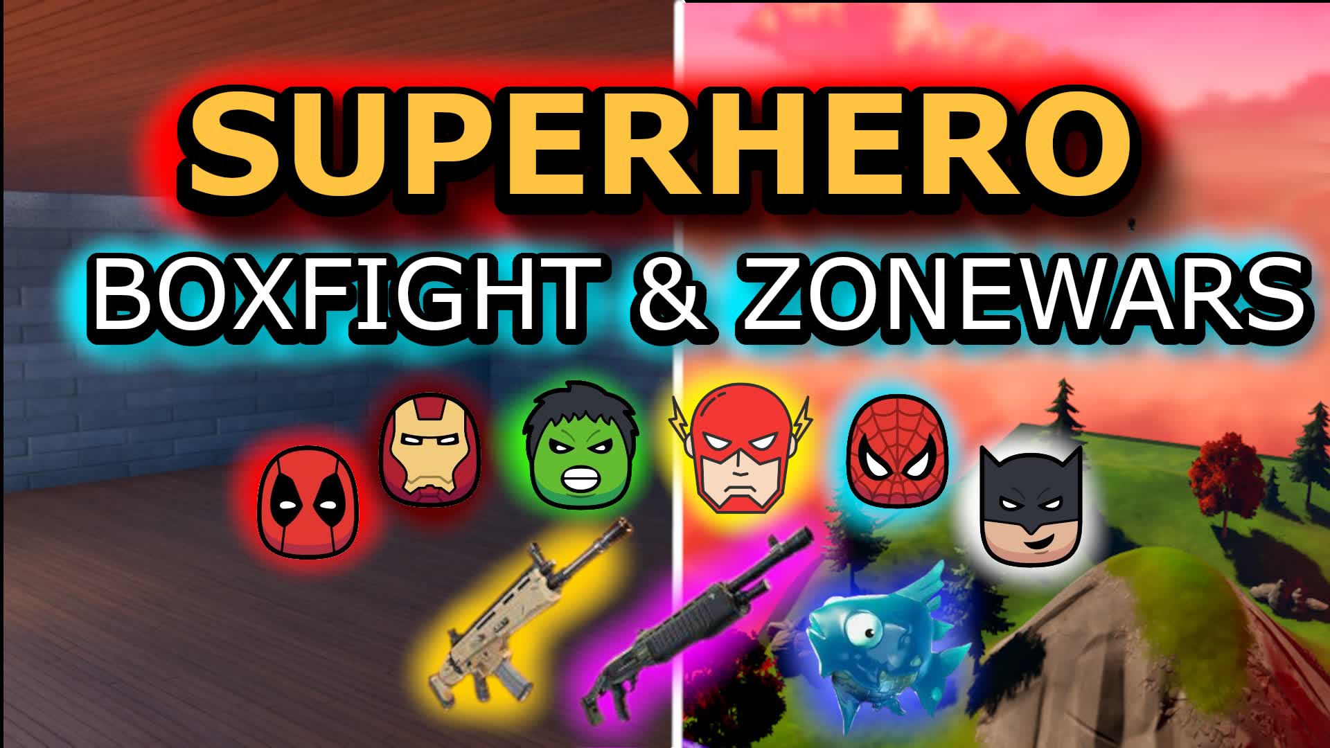 Superhero Boxfight & Zonewar FFA [ ghosty69 ] – Fortnite Creative Map Code