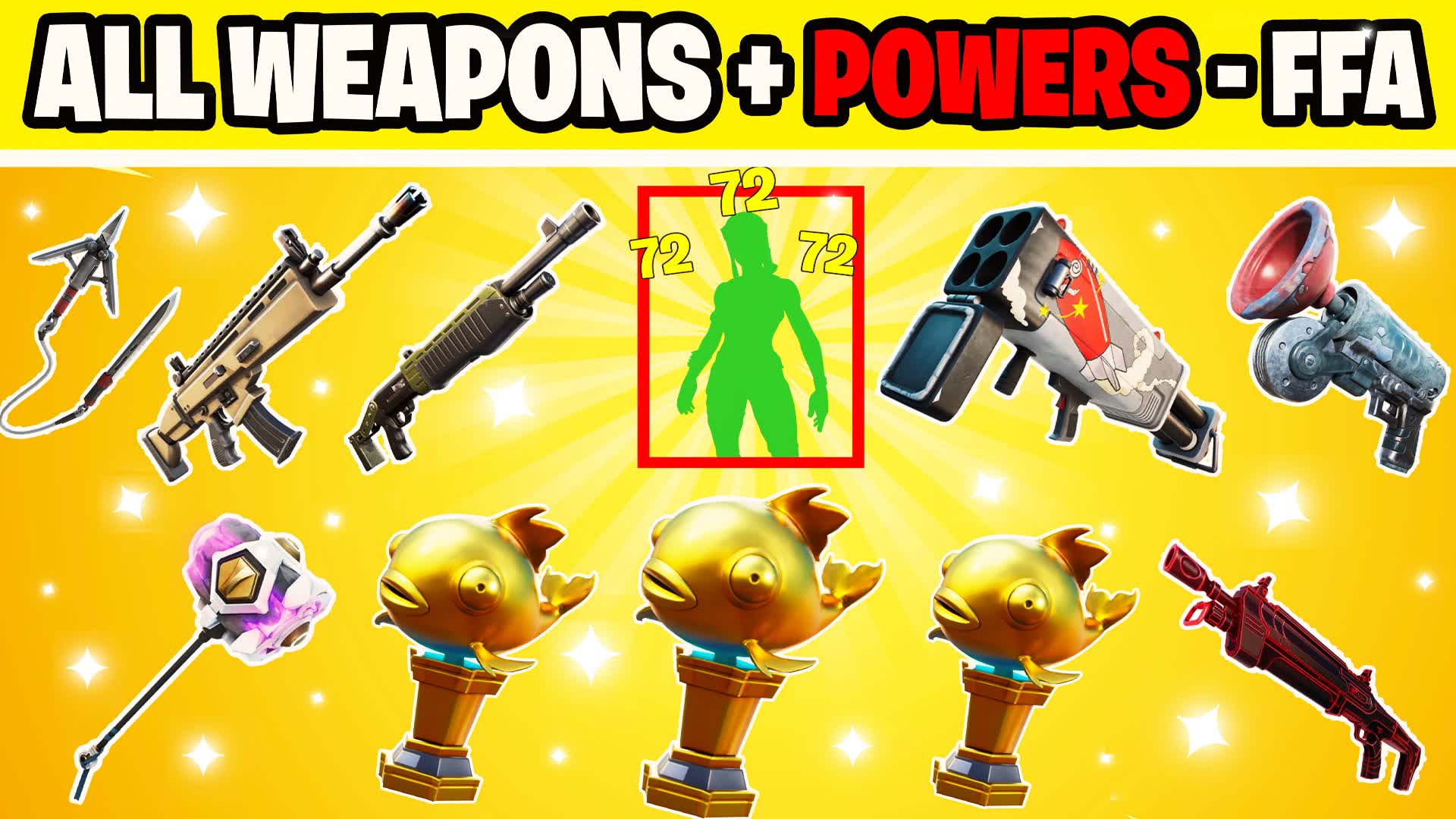ALL WEAPONS - CHAPTER 5 MYTHIC GOLDFISH [ rarity ] – Fortnite Creative ...