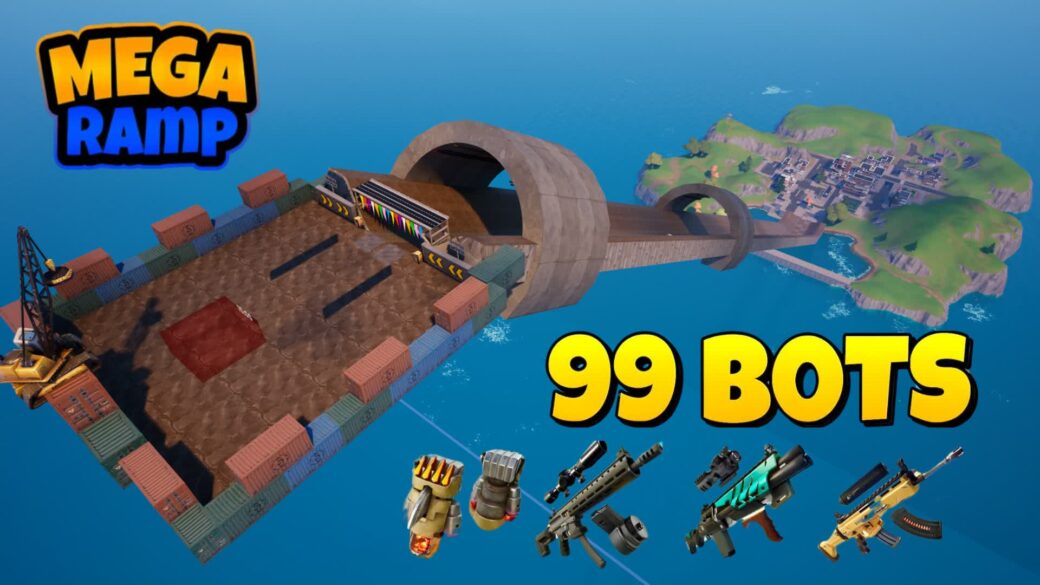 MEGA RAMP 99 BOTS 🚀 [ xp-skin-pit-ffa ] – Fortnite Creative Map Code